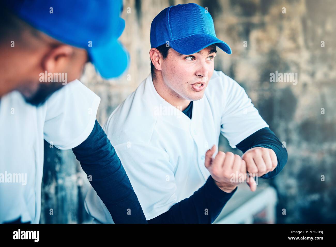 Game plan, baseball player and man explaining pitch and softball hit in ...
