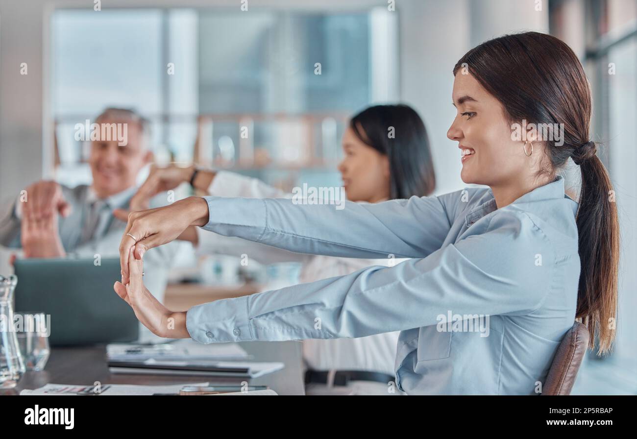 Hand gesture, meeting and vision with a business woman in the meeting ...