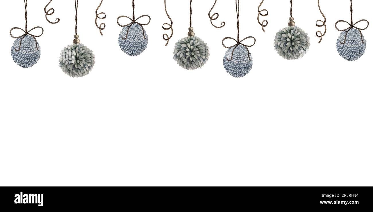 decorative border made of pompon, curlicues, knitted ball and a bow ...