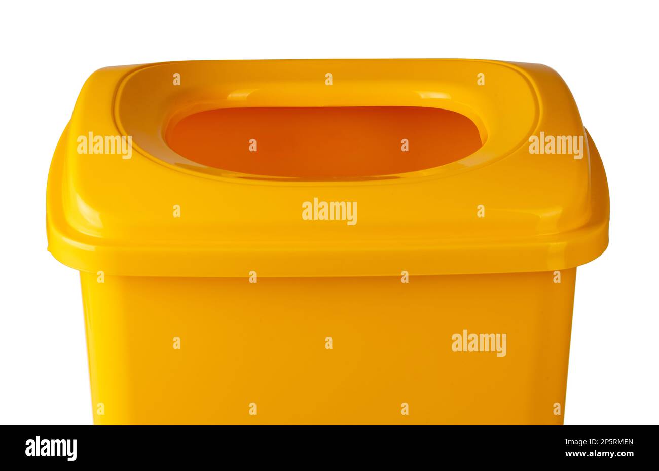 Yellow plastic waste bin isolated on white Stock Photo - Alamy