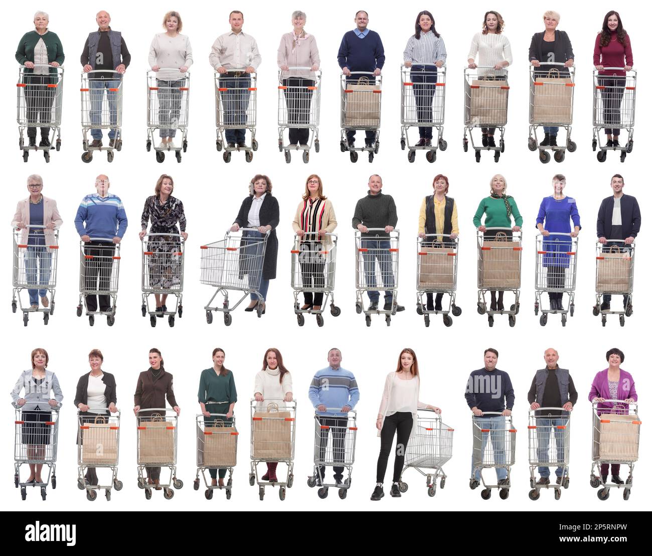 collage group of people with cart isolated on white Stock Photo - Alamy