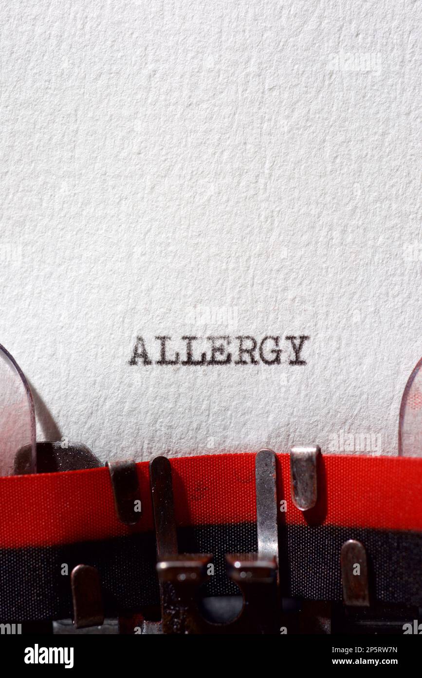 Allergy word written with a typewriter Stock Photo - Alamy