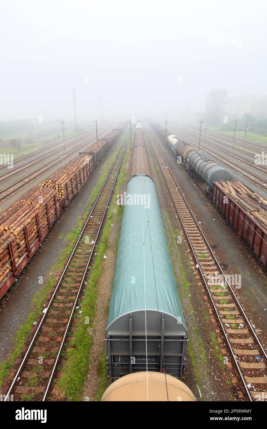 Cargo train platform with container, railway Stock Photo - Alamy