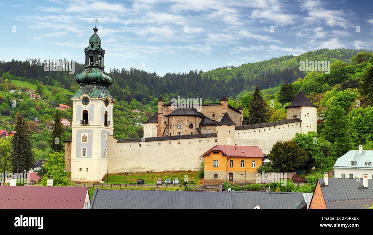 castle of Banska Stiavnica with baroque church, Slovakia Stock Photo ...