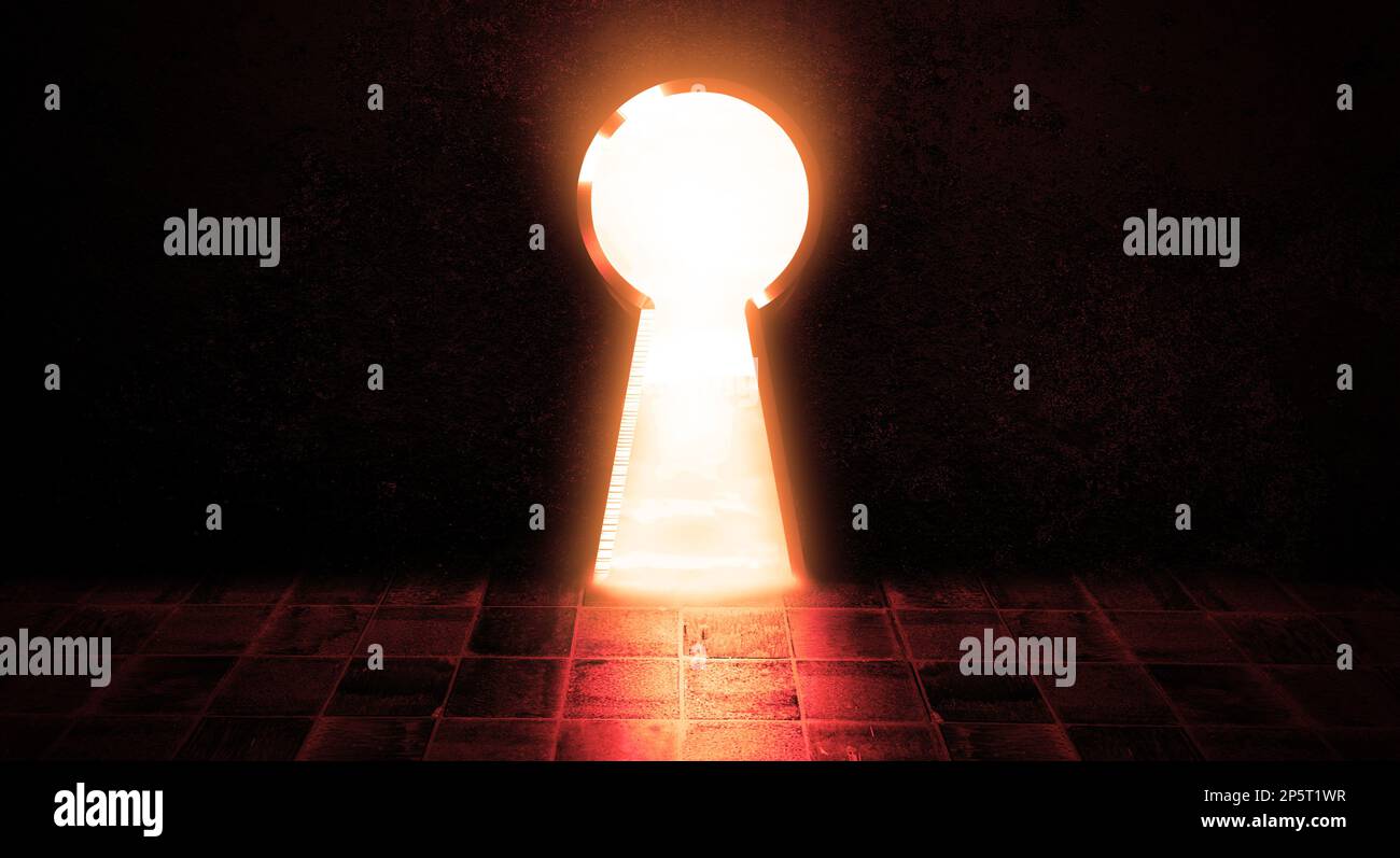 Open key hole in dark room, light through the opened keyhole, dreaming ...