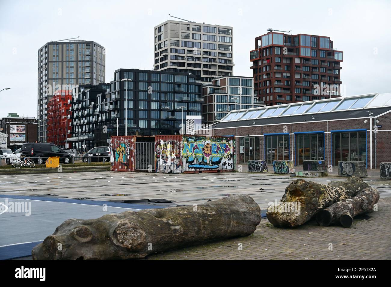 Modern buildings on the shipyard site NDSM Plein, Amsterdam ...