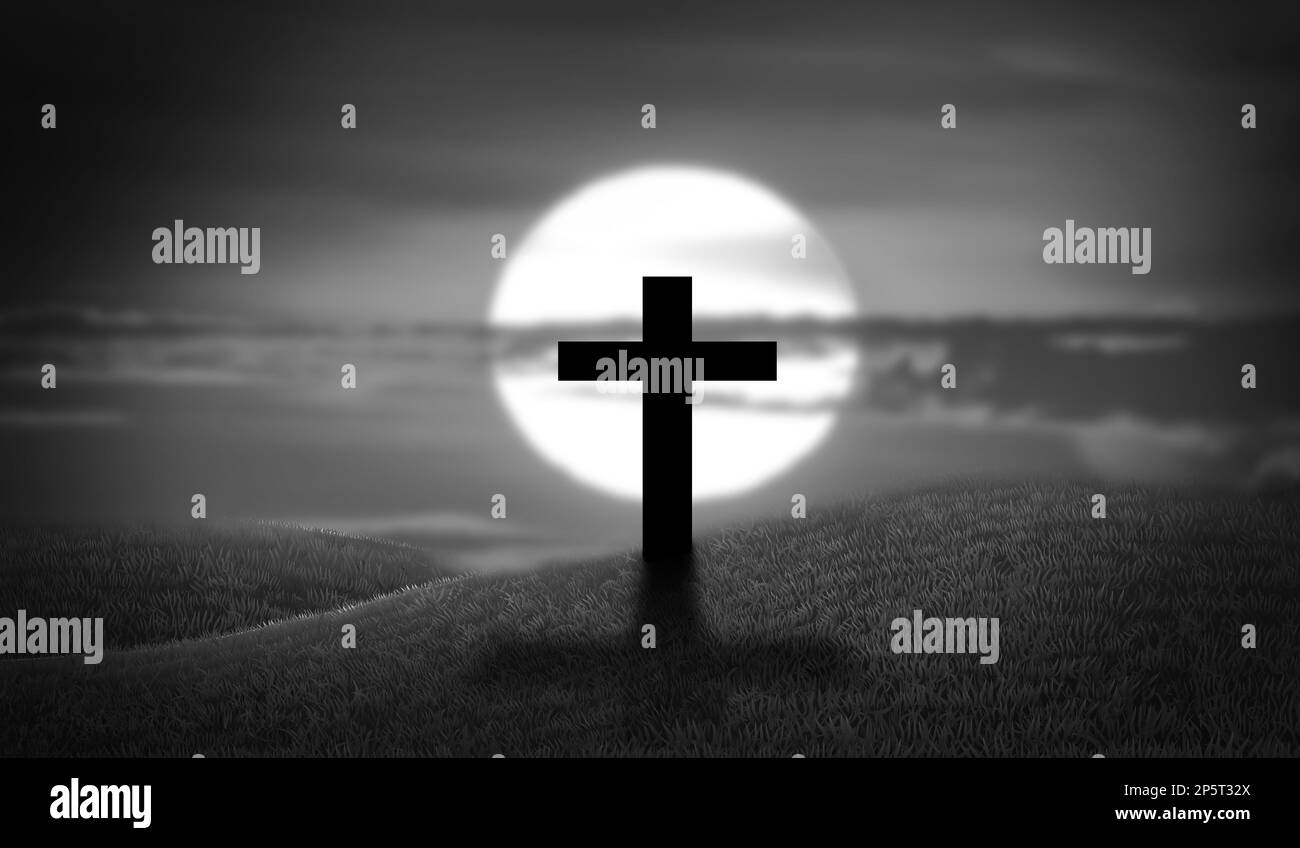 Nostalgic View of Cross Symbol or Christianity Sign Silhouette ...