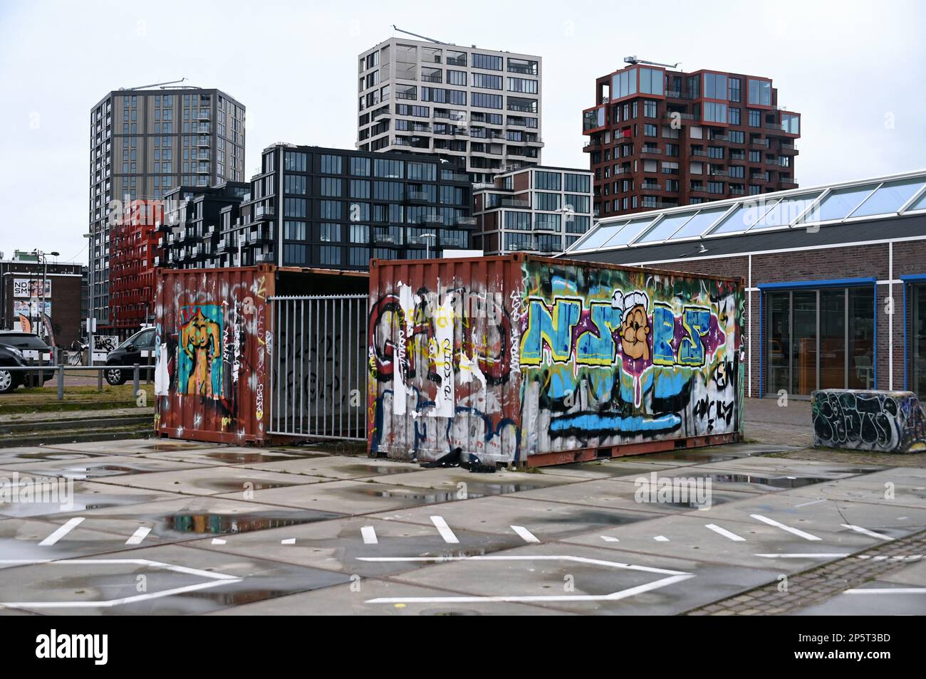 Modern buildings on the shipyard site NDSM Plein, Amsterdam ...