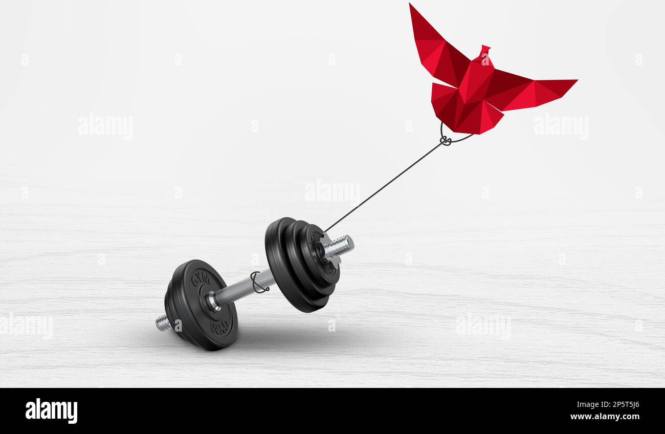 Paper Bird Trying Hardly To Fly while Tied to A Heavy Weight ...