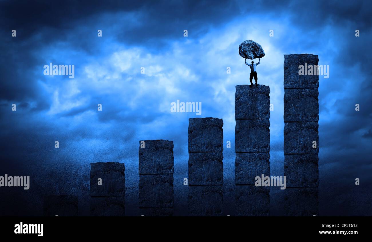 Businessman Holding a big stone over Graph. Business Growth. Hard work ...