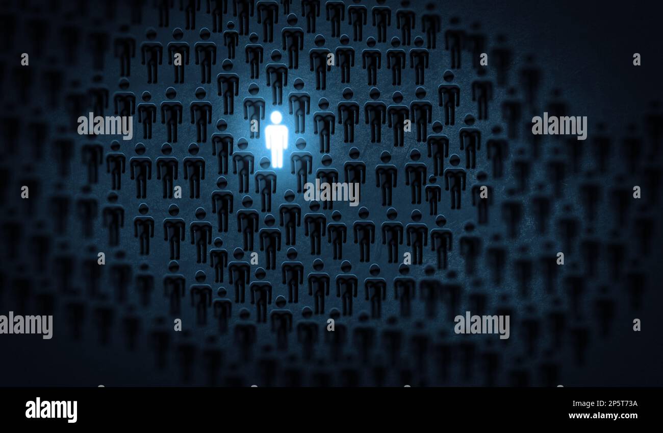 Large Crowd of people with one Business Bright Man Standing out of ...