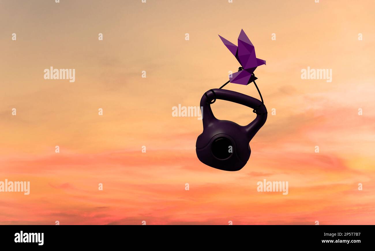 Origami Bird Trying Hardly To Fly while Tied to A Heavy Weight of ...