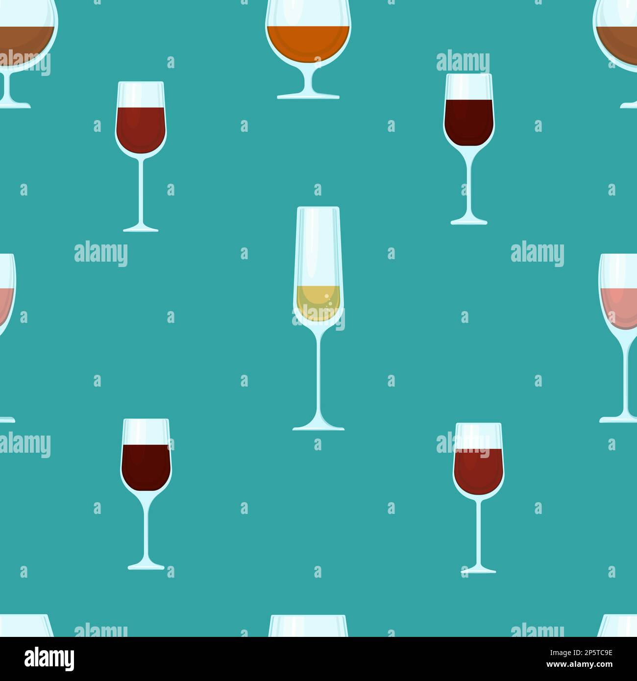 Glasses of various shapes with alcohol seamless pattern. Vector print ...