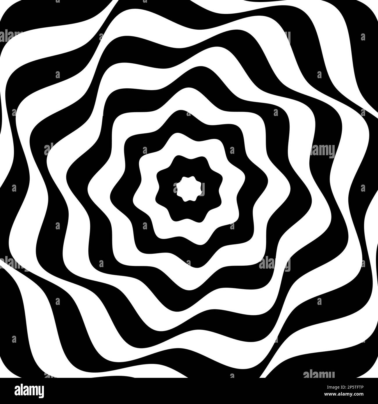 Black and white rotating flower shapes. Bloom pattern with vortex ...