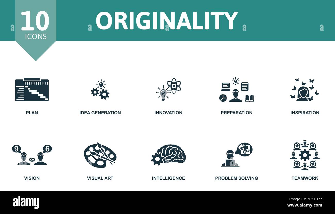 Originality set. Creative icons: plan, idea generation, innovation ...