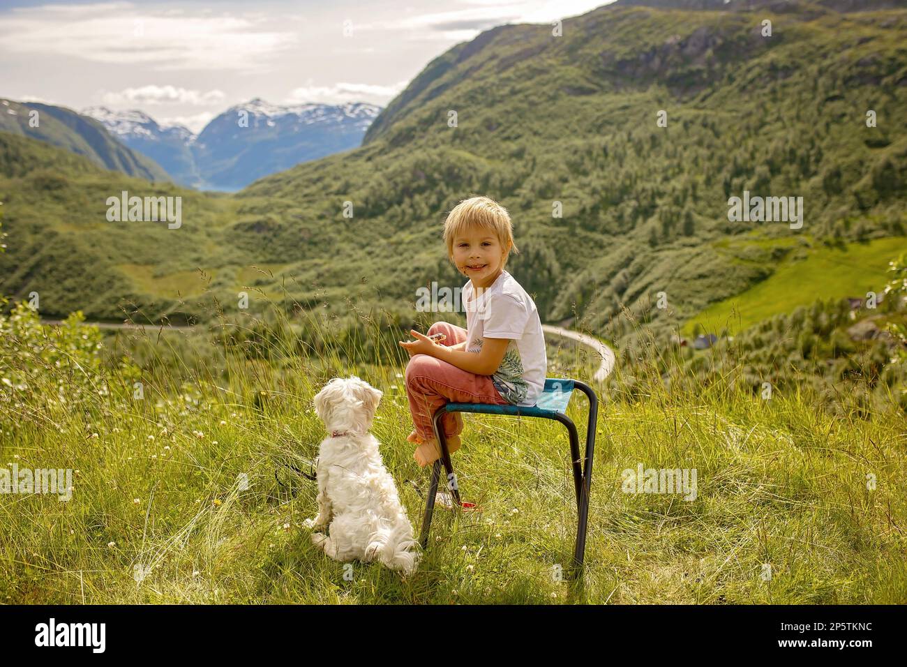 People, children enjoying the amazing views in Norway to fjords ...