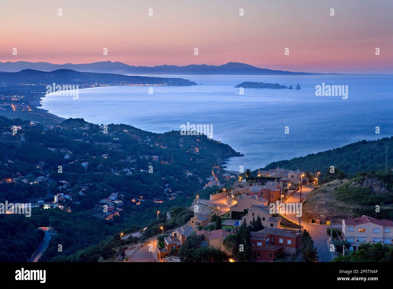 Begur.Panoramic from the castle of Begur; Sa Riera, Pals and Estartit ...