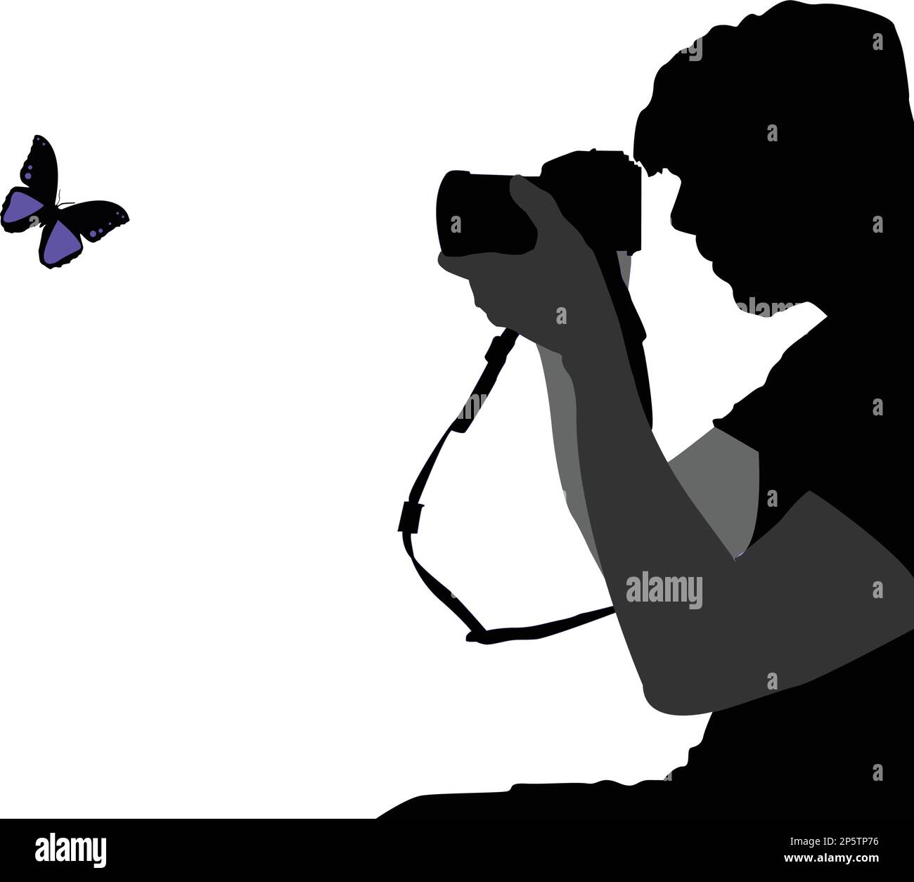 Photographer takes pictures of butterfly, vector logo. Man with digital ...