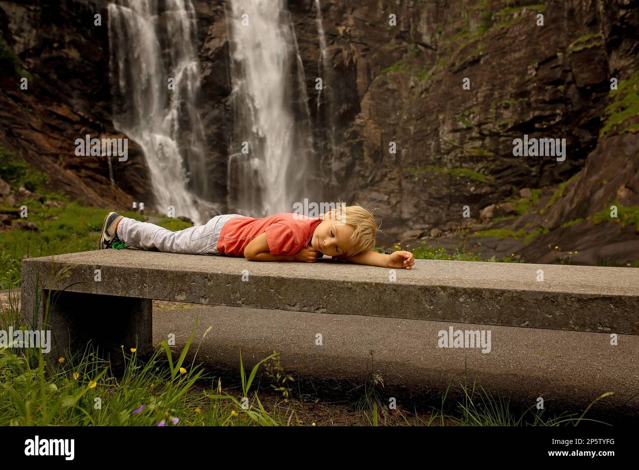 People, children enjoying the amazing views in Norway to fjords ...