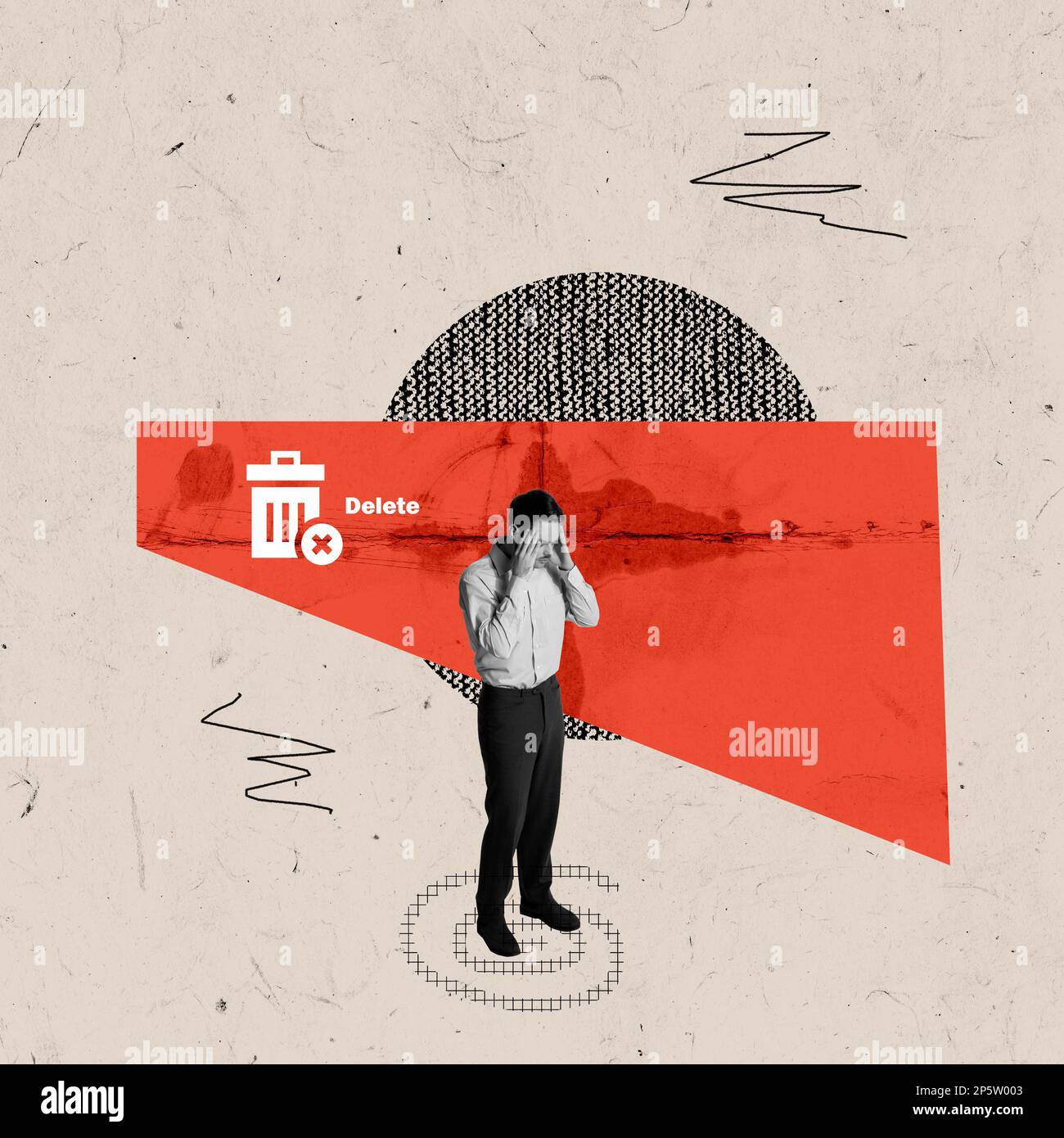 Contemporary art collage. Conceptual design. Businessman standing with ...