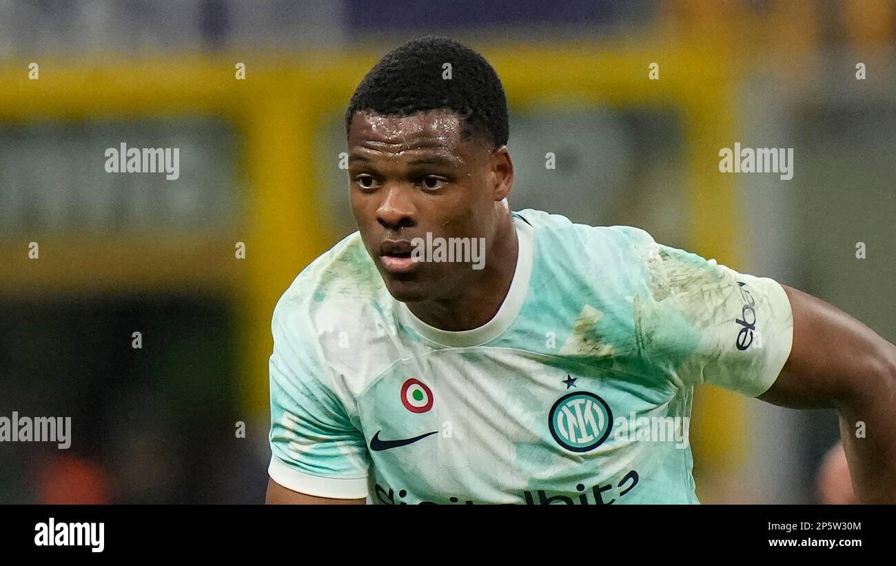 Inter Milan's Denzel Dumfries controls the ball during a Serie A soccer ...