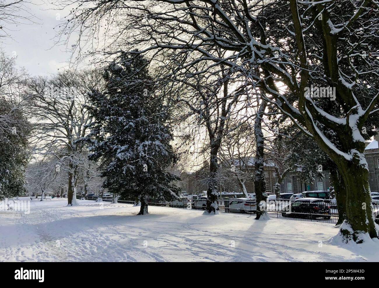 Snow in the west end of Aberdeen, Scotland, as weather warnings for ...