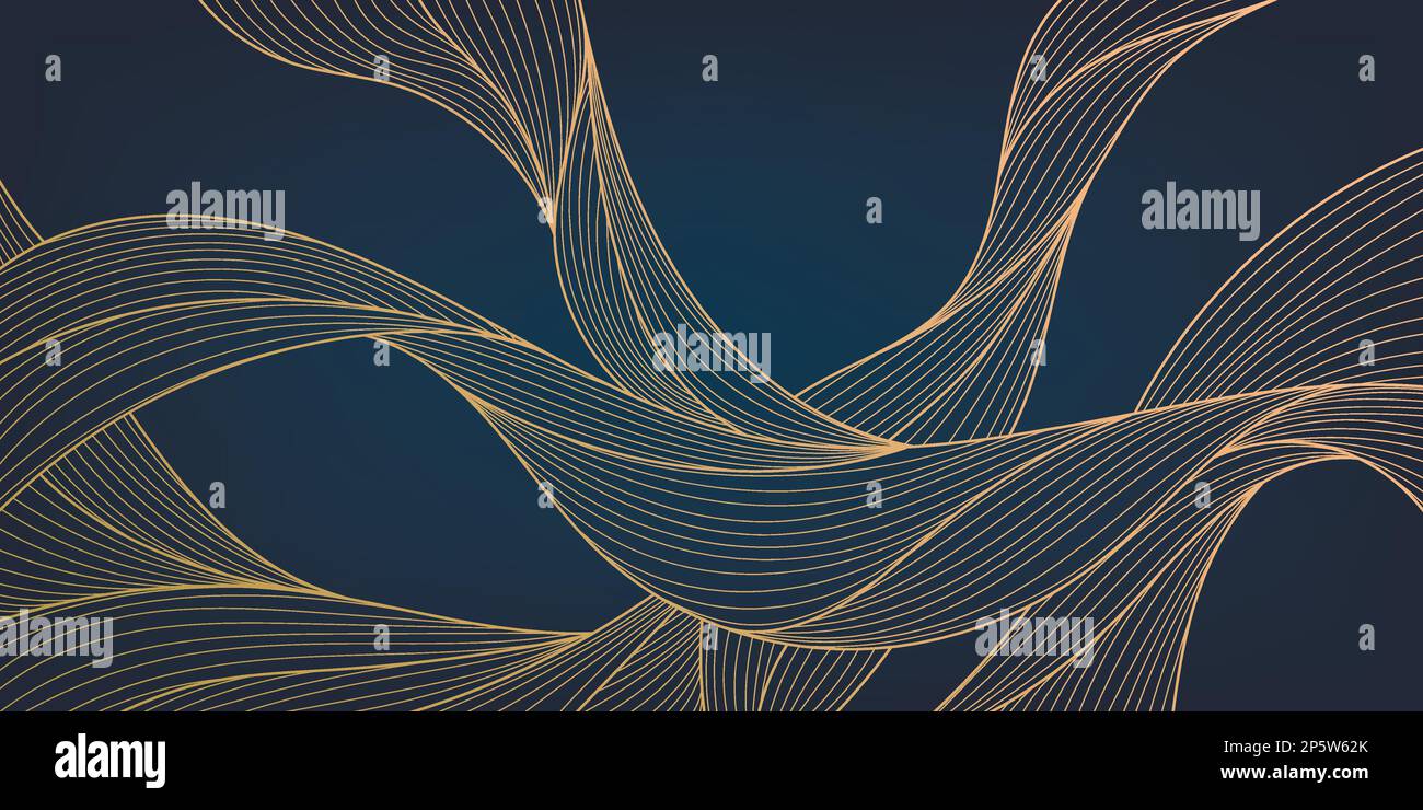 Vector abstract luxury golden wallpaper, wavy line art background ...