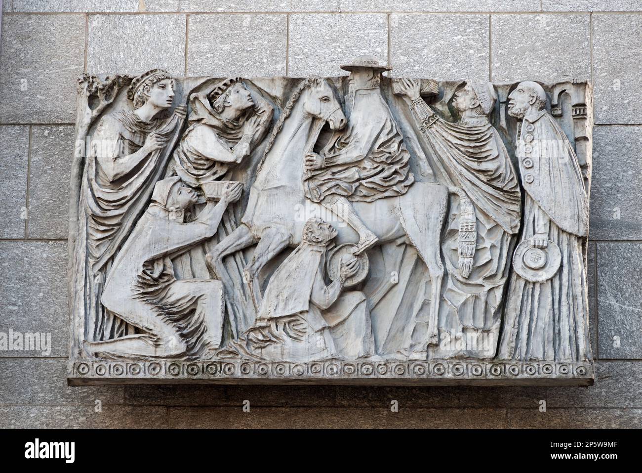 Italy, Lombardy, Milan, Piazza San Babila Square, Bass Relief by Romano ...