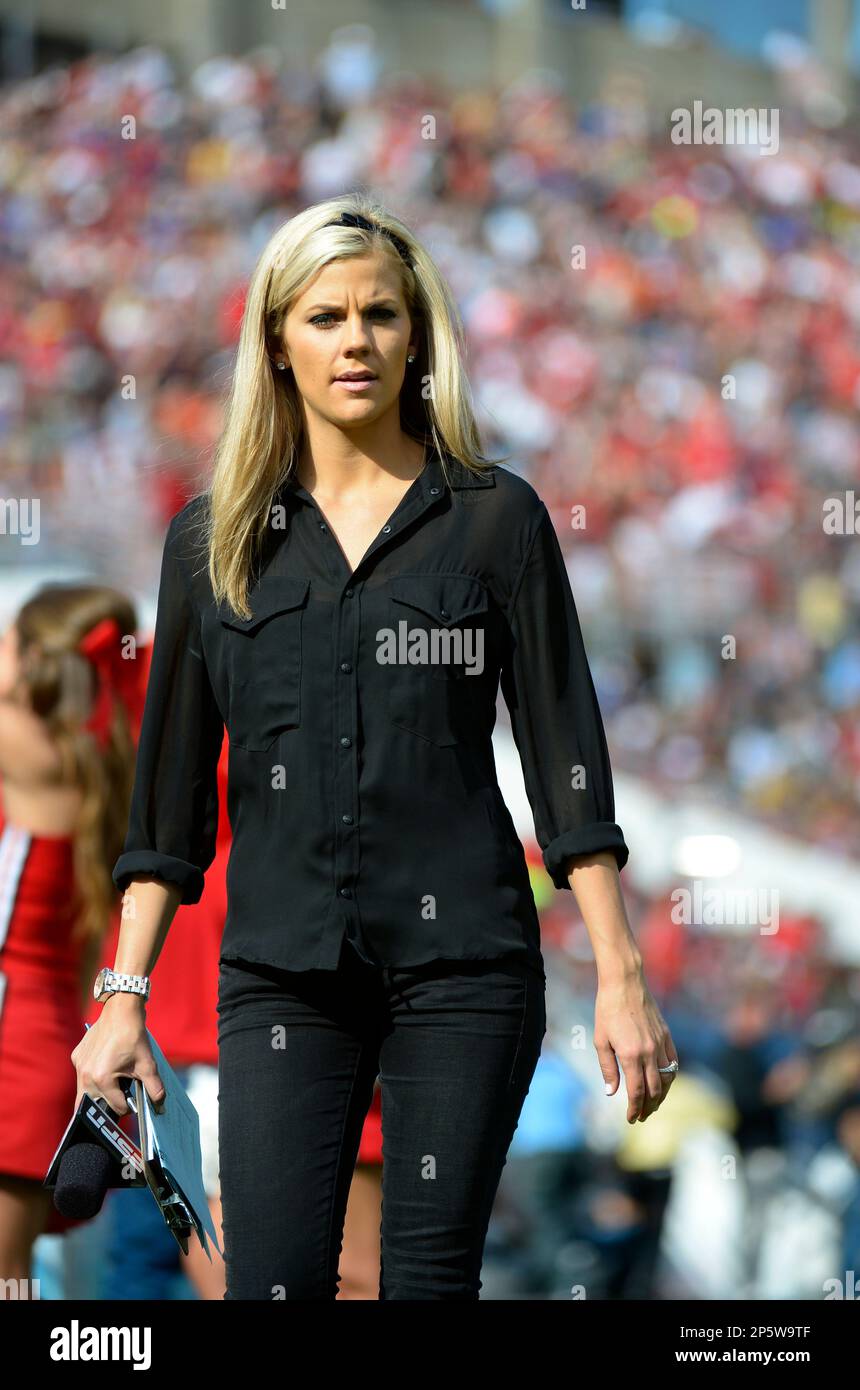 ESPN sideline reporter Samantha Ponder walks the sideline during the ...