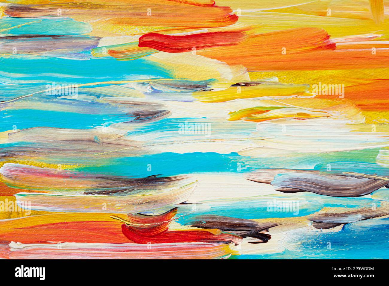 Painting background, orange, blue, yellow, white artwork. liquid ink ...