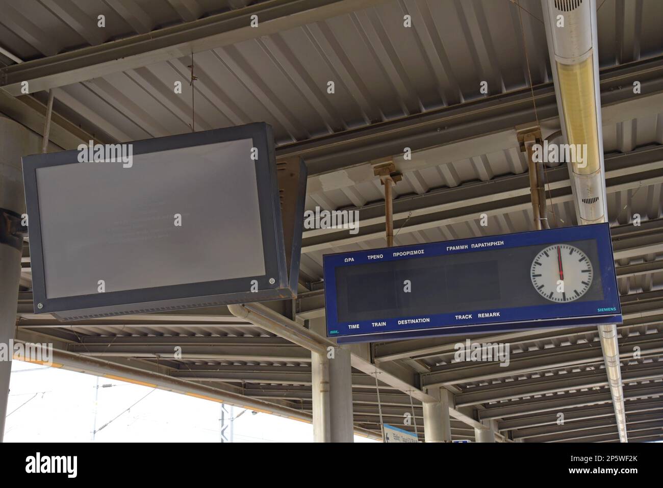 Stopped clock and non working electronic destination board showing ...