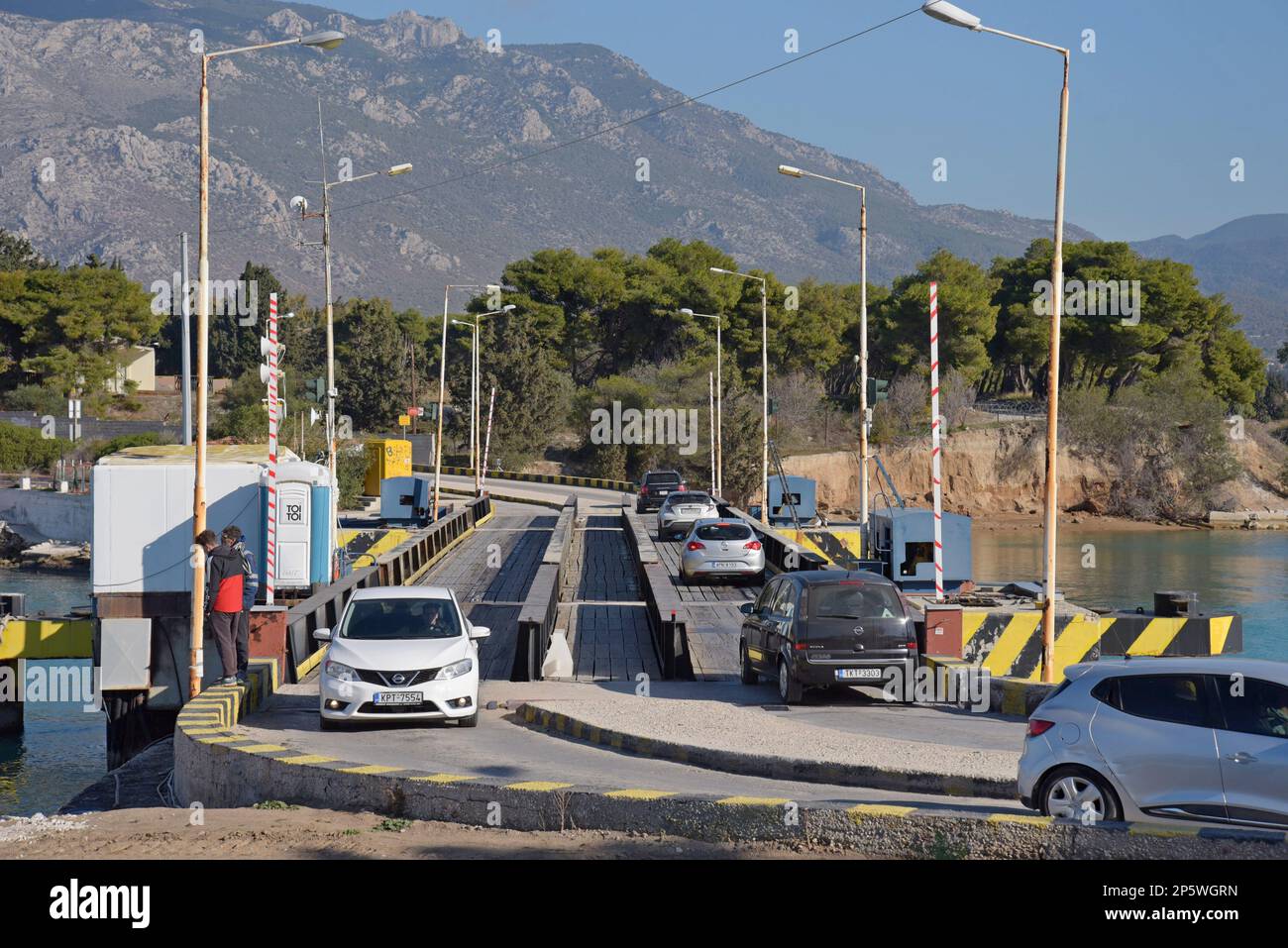 The Western submersible bridge on the Corinth Canal, Greece, It lowers ...
