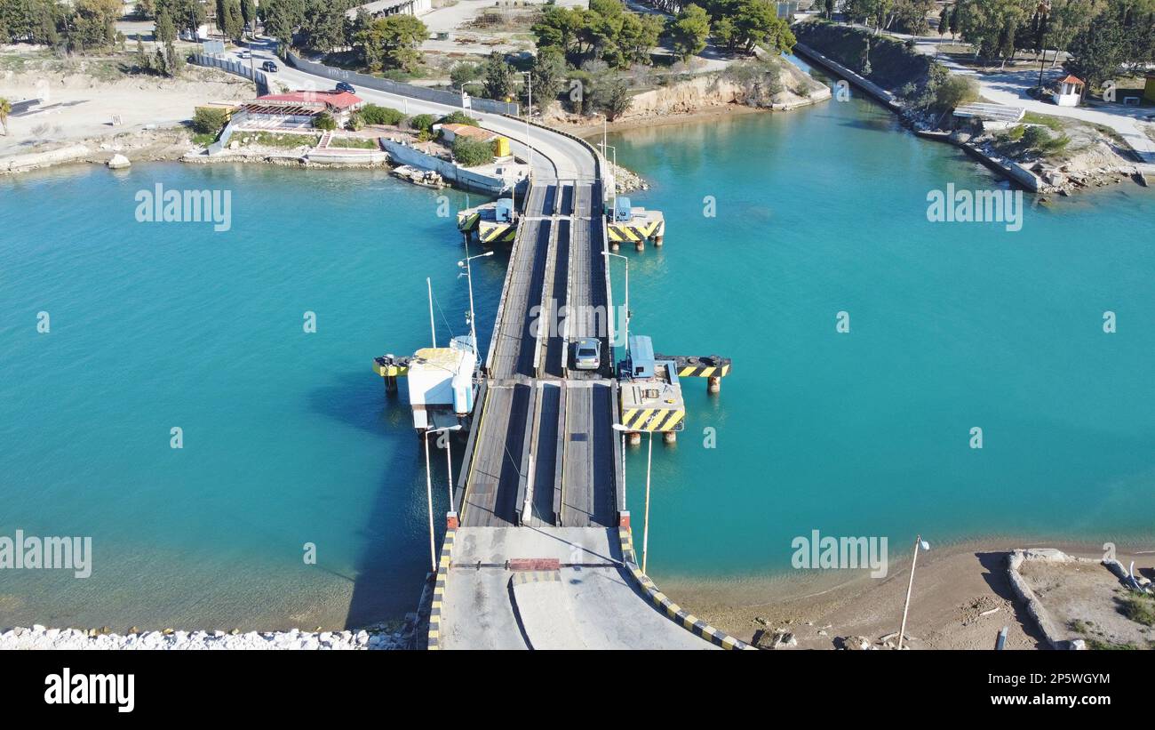 The Western submersible bridge on the Corinth Canal, Greece, It lowers ...