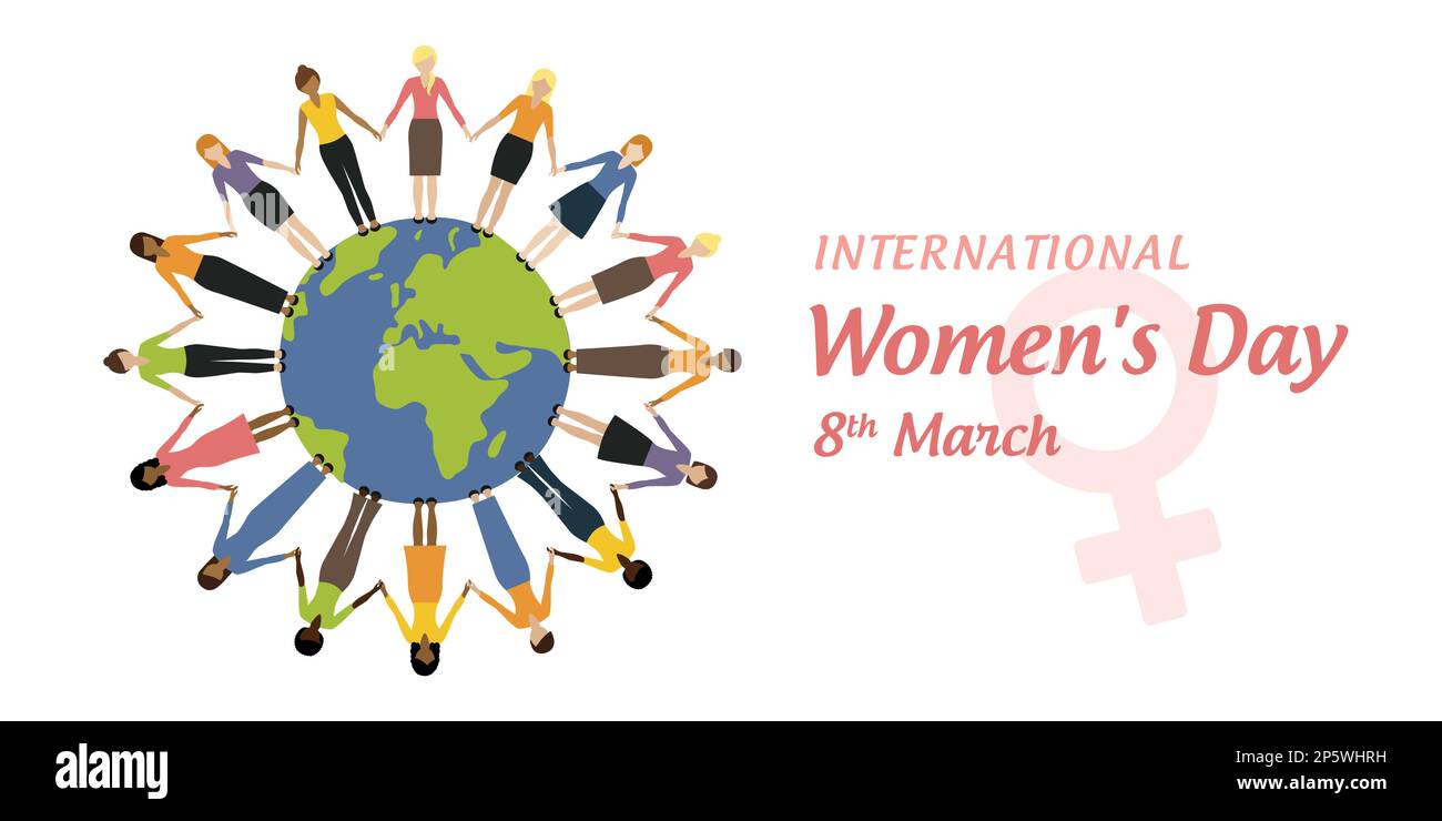 happy womens day 8th march group of different women on earth background ...
