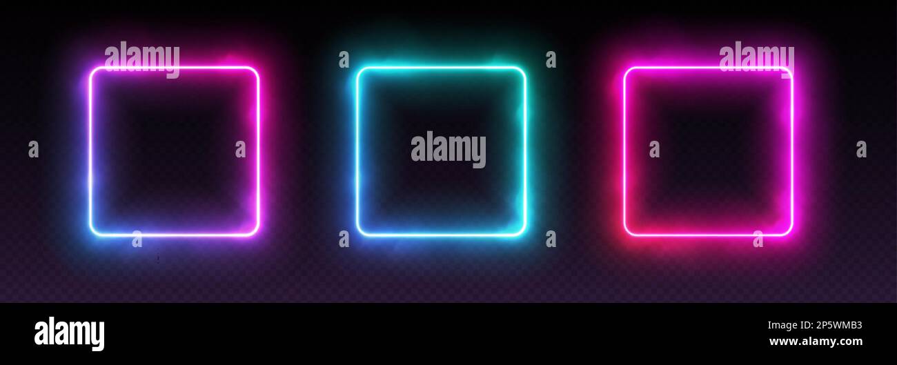 Gradient neon square frames with smoke, led borders with mist effect ...