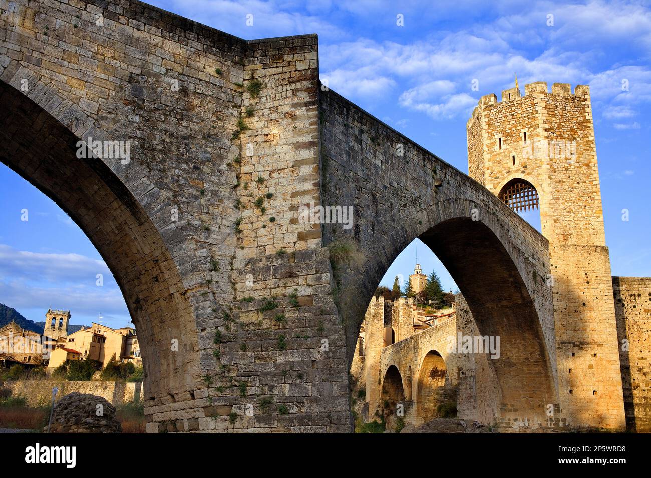 Medieval Bridge -11st Century, Besalú, La Garrotxa, Girona, Spain Stock ...