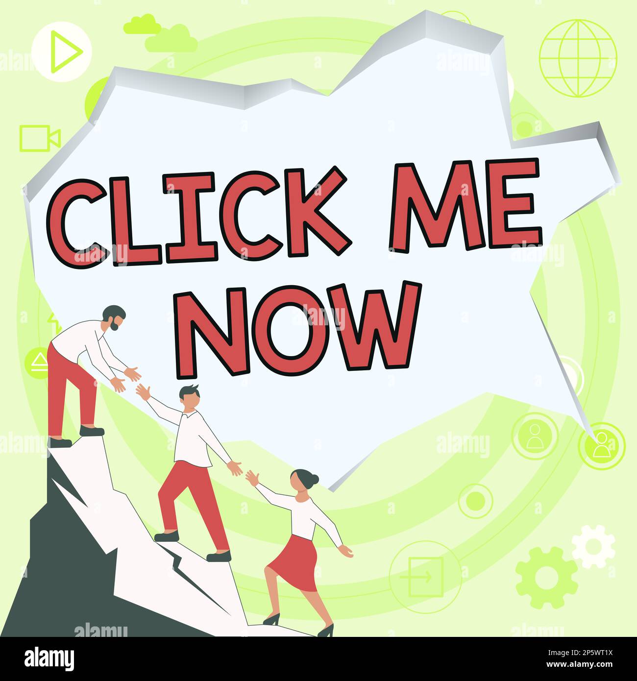 Conceptual caption Click Me Now. Business concept asking to press the ...