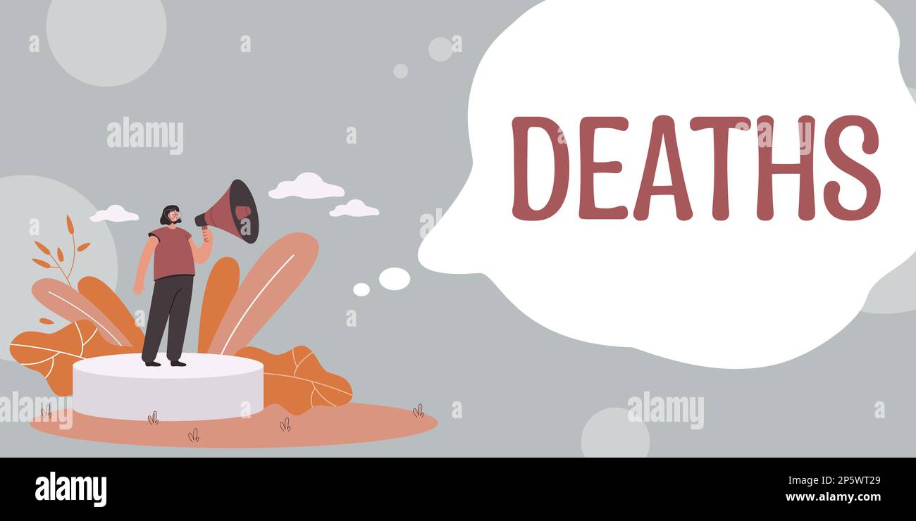 Text sign showing Deaths. Concept meaning permanent cessation of all ...