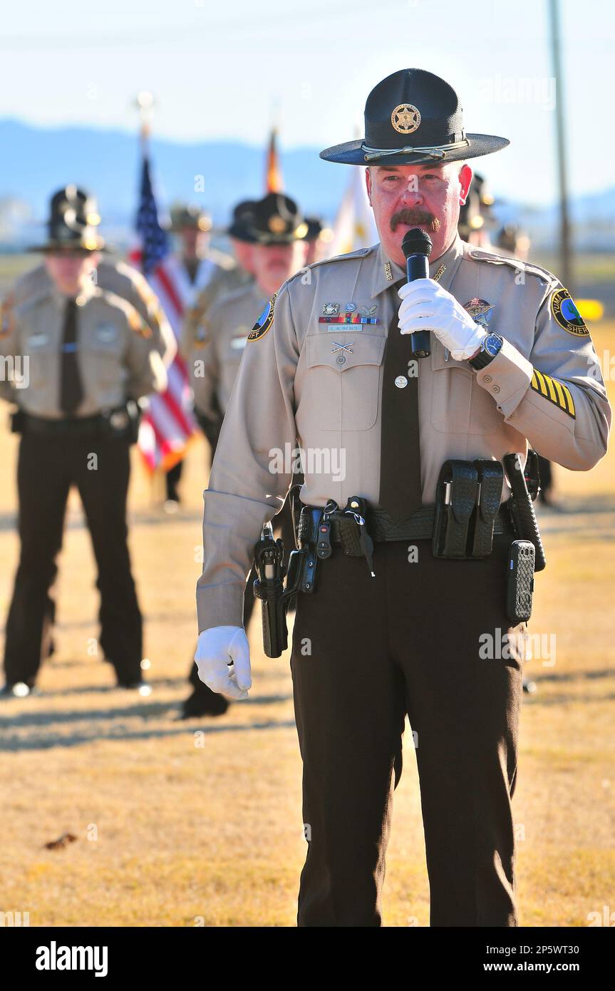 Yuma County Sheriff Leon Wilmot addresses a crowd during the change of ...