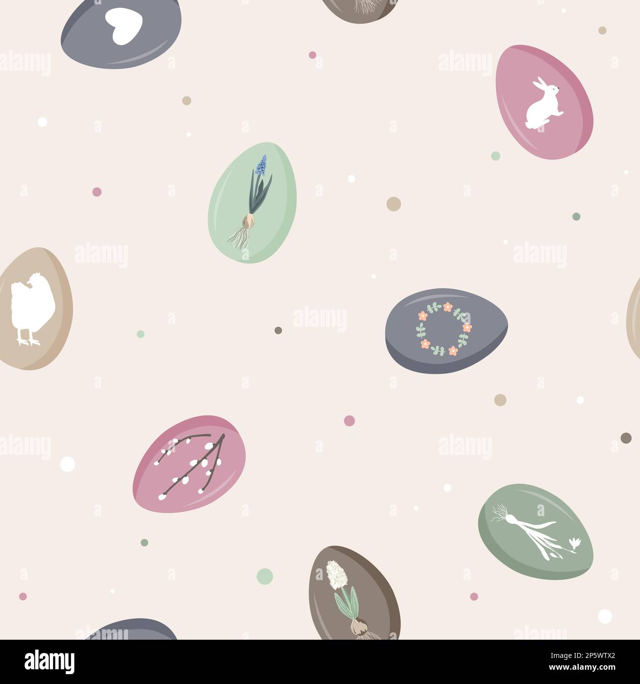 Vintage Easter eggs with spring flowers and symbols. Spring seamless ...