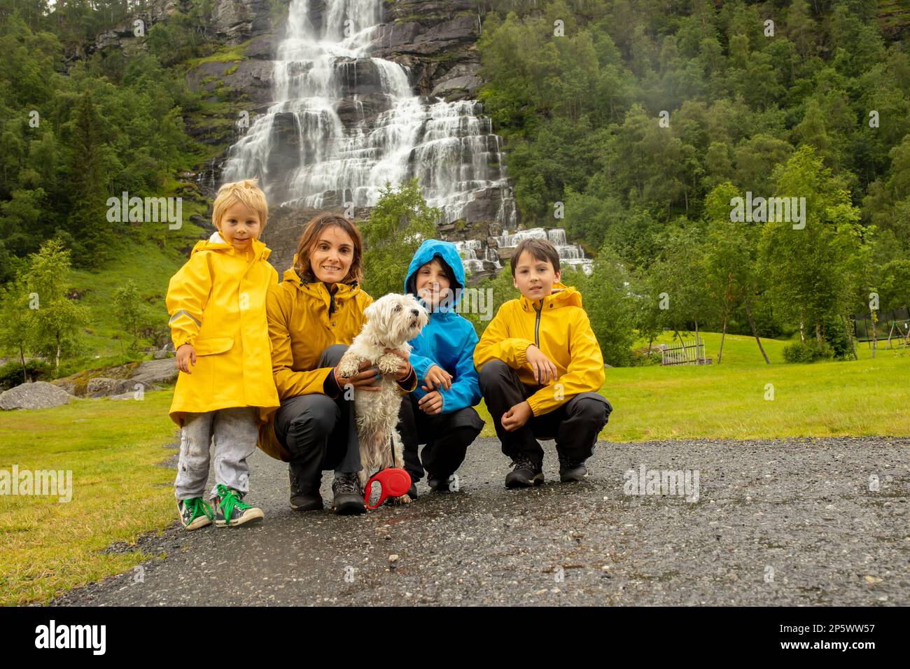 People, children enjoying the amazing views in Norway to fjords ...