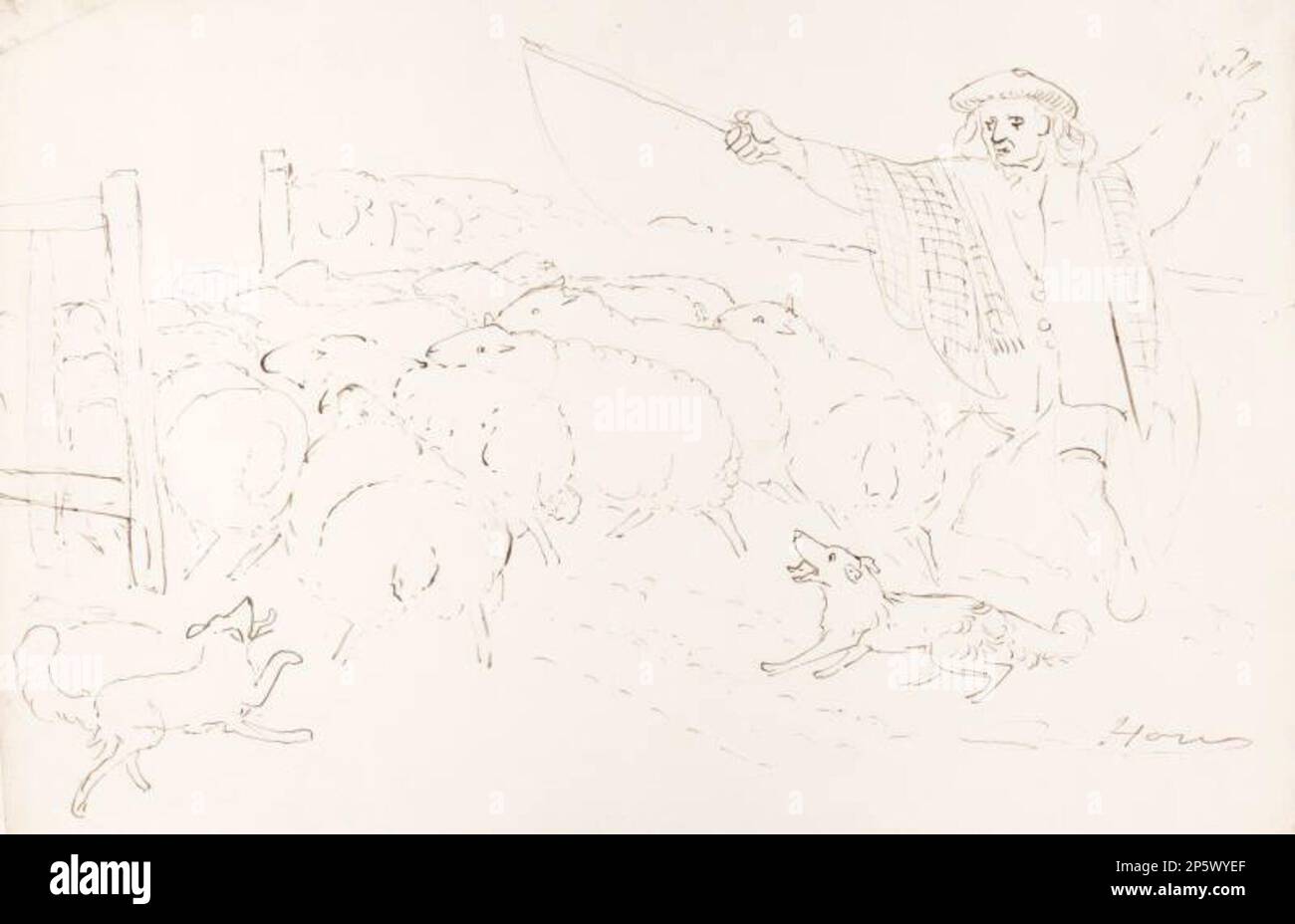 A Shepherd Herding His Sheep With Two Dogs, James Howe (Stirling ...