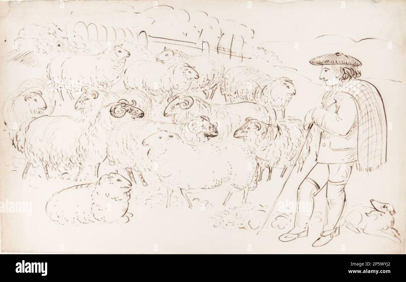A farmer guarding his flock of sheep, James Howe (Stirling, Scotland ...