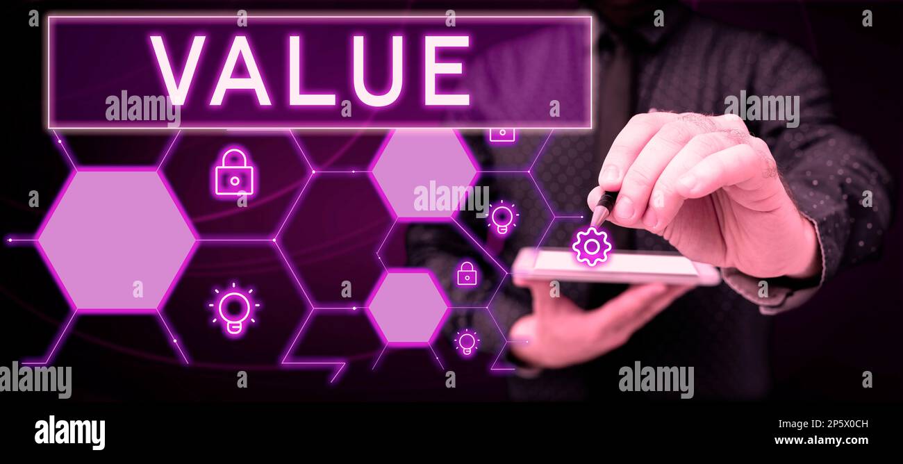 Text caption presenting Value. Business idea principles or standards ...
