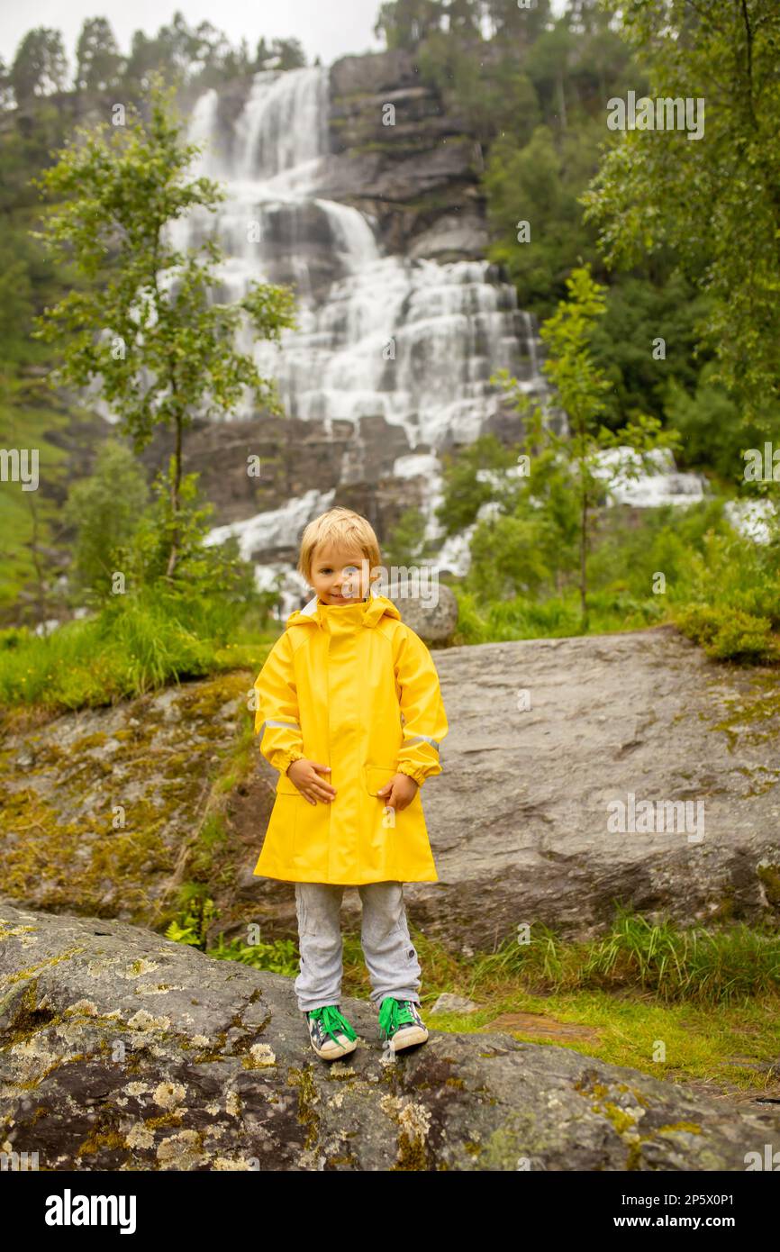 People, children enjoying the amazing views in Norway to fjords ...