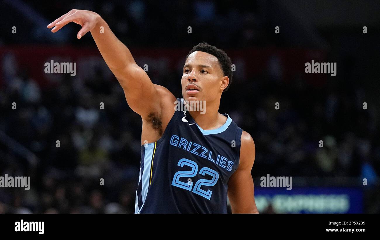 Memphis Grizzlies guard Desmond Bane poses after hitting a 3-point shot ...