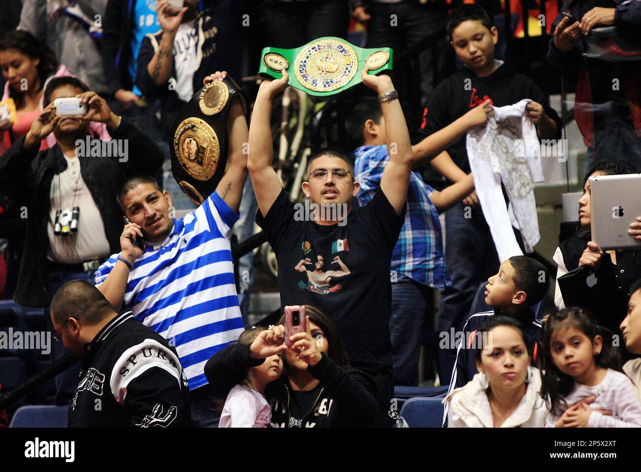 Fans cheer as boxer Juan Manuel Marquez receives the Key to the City during a ceremony, Thursday ...