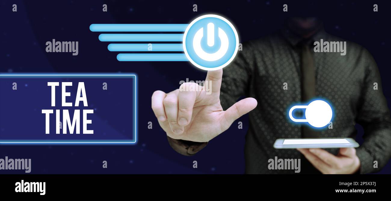 Conceptual caption Tea Time. Word Written on the time in the afternoon ...