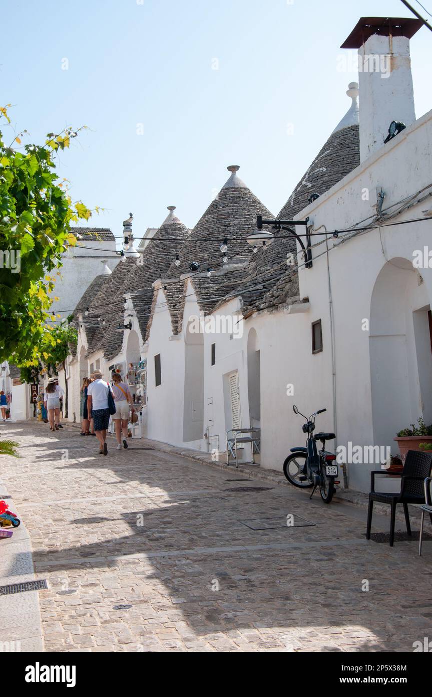 The Italian Trulli houses located in Alberobello, Puglia Region expose the traditional, medieval ...