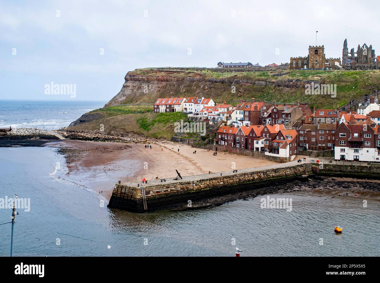 The red rooves of properties below Whitby Abbey and alongside the ...